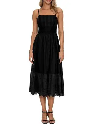 PS BY CUPSHE Lace Fit & Flare Cotton Midi Dress - Black