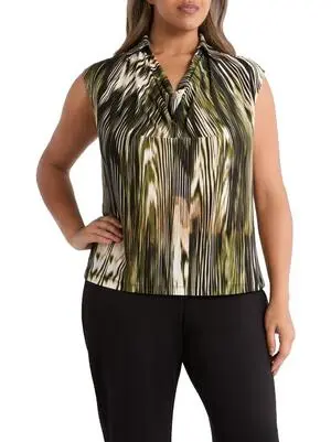 Anne Klein Sleeveless Cowl Neck Top - Bay Leaf Multi