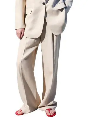 Mango Straight Fit Pleat Front Wide Leg Pants - Sand