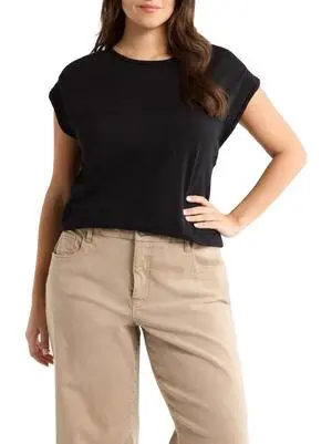 Wit & Wisdom Pointelle Trim Cotton Top - Black