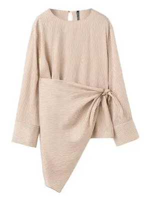 Mango Stripe Knot Detailing Asymmetrical Top - Brown