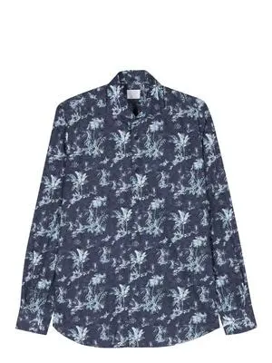 MAZZARELLI Botanical-print Cotton Shirt - Blue