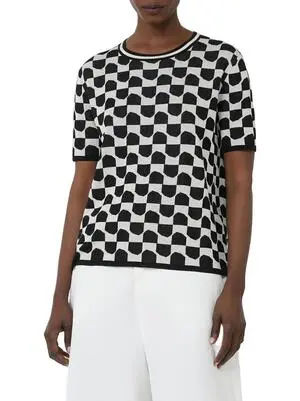 Max Mara Geometric Jacquard Cotton Blend Crewneck Sweater - Black