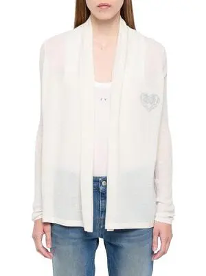 Zadig&Voltaire Robyn Beaded Heart Cashmere Cardigan - Vanille