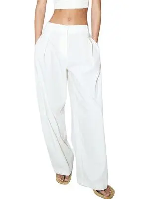 MANGO MANGO Pleated Cotton Blend Wide Leg Pants
