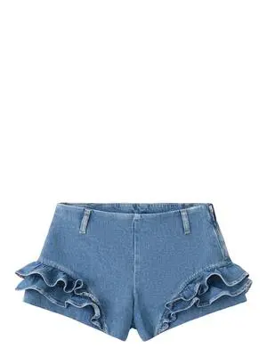 Mango Agata Denim Shorts With Frill Detail - Medium Blue