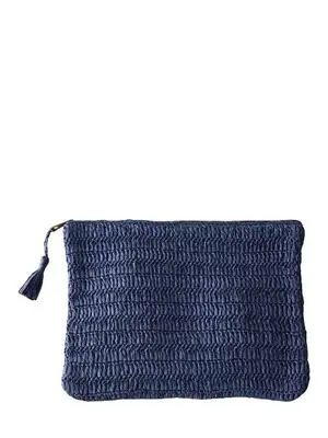 HAVEN WELL WITHIN Straw Clutch - Navy