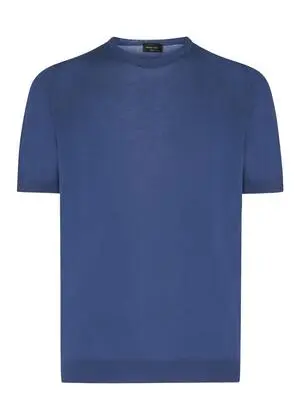 ROBERTO COLLINA Short-sleeved Knitted T-shirt - Blue