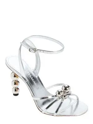 FERRAGAMO Karina Metallic Leather Ankle Strap Sandals - Silver