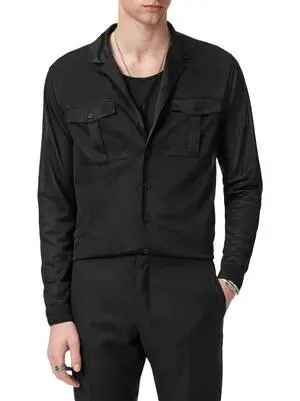 John Varvatos Sintra Summer Military Button-up Shirt - Black