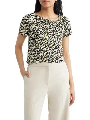 Anne Klein Asymmetrical Neck Printed Top - Bay Leaf Multi