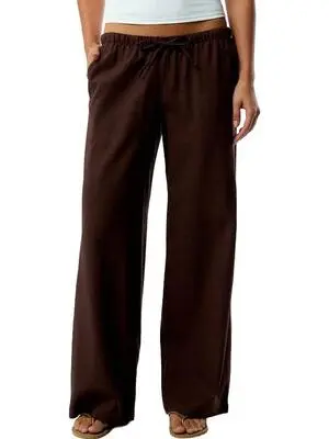 PACSUN Alisa Linen Blend Wide Leg Pants Brown