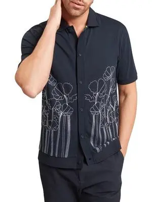Ted Baker London Actton Embroidered Short Sleeve Knit Button-up Shirt - Navy