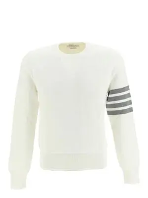 Thom Browne 4-bar Crewneck Knit Jumper - White