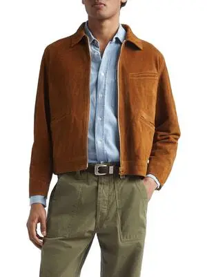 DRAKE'S Raw Suede Zip Jacket - Snuff