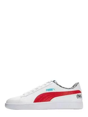 PUMA Smash V2 Low Top Sneakers - White/red/black