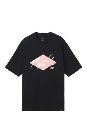 JORDAN Solid Color Cotton Alphabet Printing Short Sleeve Black T-shirt - Multi-color