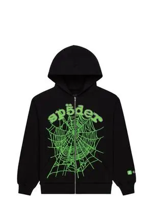 SP5DER Ca$h Og Web V2 Rhinestone Zip Hoodie - Black