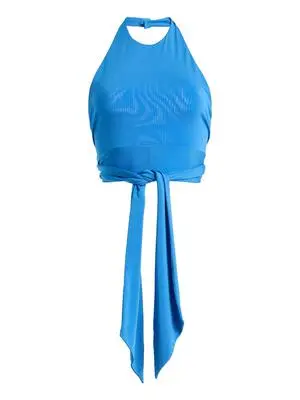 Françoise La Isla Isabella Jersey Cropped Halter Top - Blue