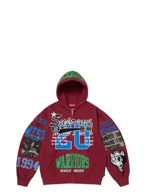 Supreme Ss26 Warriors Appliqué Zip Up Hooded Sweatshirt - Cardinal
