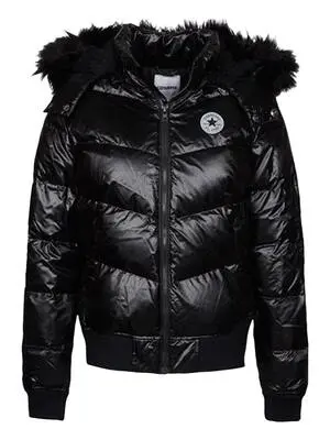 CONVERSE Down Puffer Jacket With Fur Trim - Black