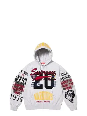 Supreme Ss26 Warriors Appliqué Zip Up Hooded Sweatshirt - Ash Gray