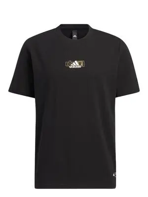 Adidas Solid Color Logo Breathable Round Neck Short Sleeve Black - Multi-color