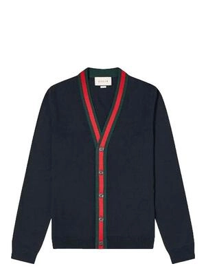 Gucci Ribbed V-neck Cardigan With Stripe Detail - Black