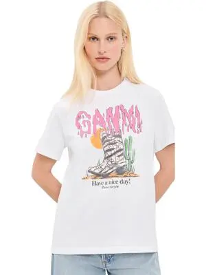 GANNI GANNI Cotton Western Zebra Boot Graphic T-Shirt