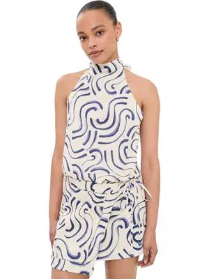 Alexis Sirenza Abstract Print Halter Neck Mini Dress - Blue Wave
