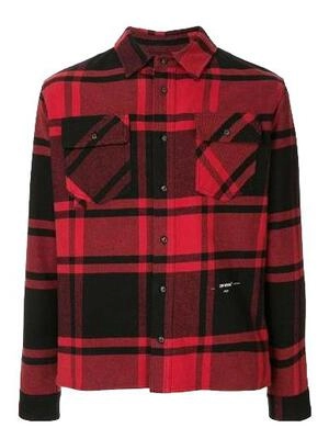 Off-White Lapel Plaid Long Sleeves Shirt Version - Red