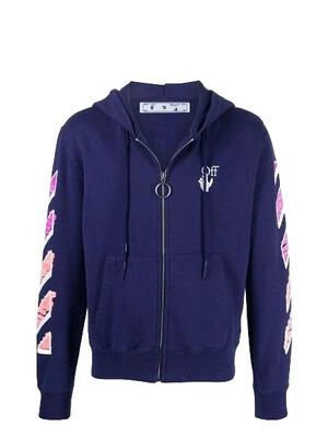 Off-White Diagonal Print Zip Hoodie - Blue