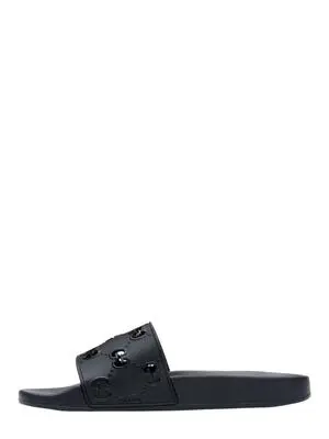 Gucci Rubber Slide Sandals With Embossed Gg Detail - Black