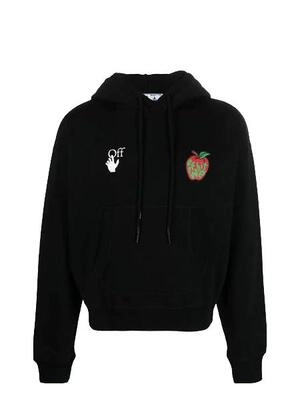 Off-White Apple" Graphic Print Hooded Sweatshirt - Black