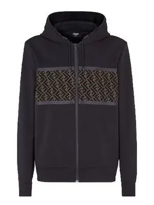 Fendi Cotton Hooded Zip-up Jacket - Black