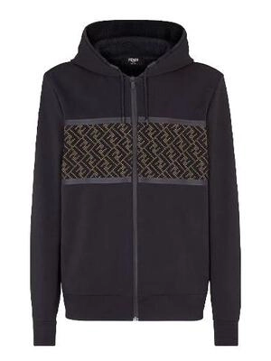 Fendi Cotton Hooded Zip-up Jacket - Black