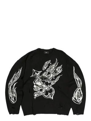 THUG CLUB Chrome Skull Knit Sweater - Black