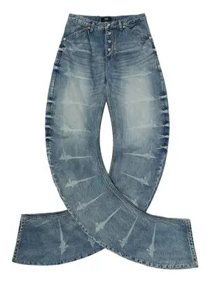 THUG CLUB Laser Washed Parkour Denim Pants - Black
