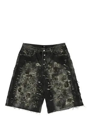 THUG CLUB Hard Washed Destroyed Denim Shorts - Black