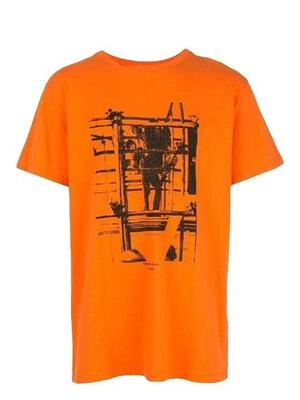 Off-White Cotton Arrow Pattern Printing Round Neck Short Sleeve Orange - Multi-color