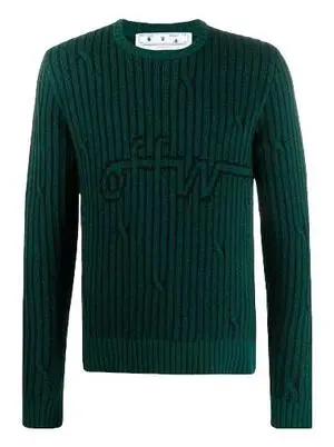 Off-White Logo Stripe Knit Sweater - Green