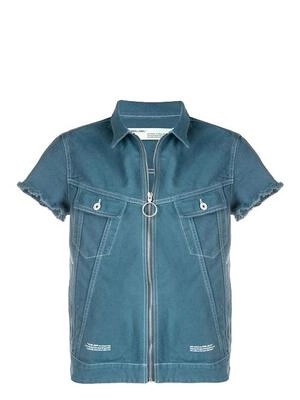 Off-White Zipper Denim Short Sleeve Shirt Loose Fit - Blue