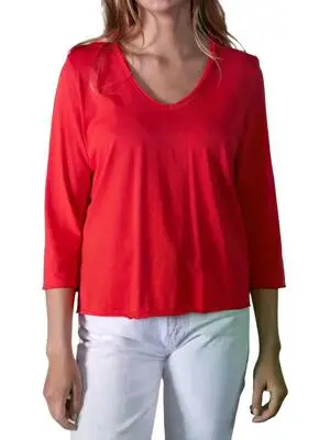 ANONYM APPAREL V-neck Three-quarter Sleeve T-shirt - Red