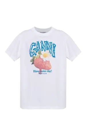 GANNI Cotton T-shirt With Graphic Print - White