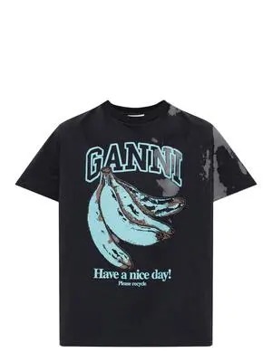 GANNI Graphic Print Cotton T-shirt - Black