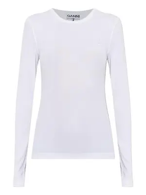 GANNI Ribbed Long Sleeve Top - White