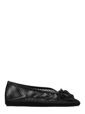 GANNI Mesh Ballet Flats With Floral Appliqu - Black