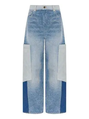 GANNI Vintage Effect Patchwork Wide Leg Jeans - Blue