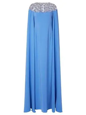 Oscar De La Renta Embellished Cape Silk-blend Gown - Blue