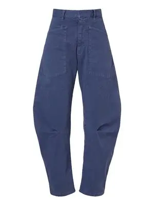 NILI LOTAN Shon Cotton Barrel-leg Pants - Blue